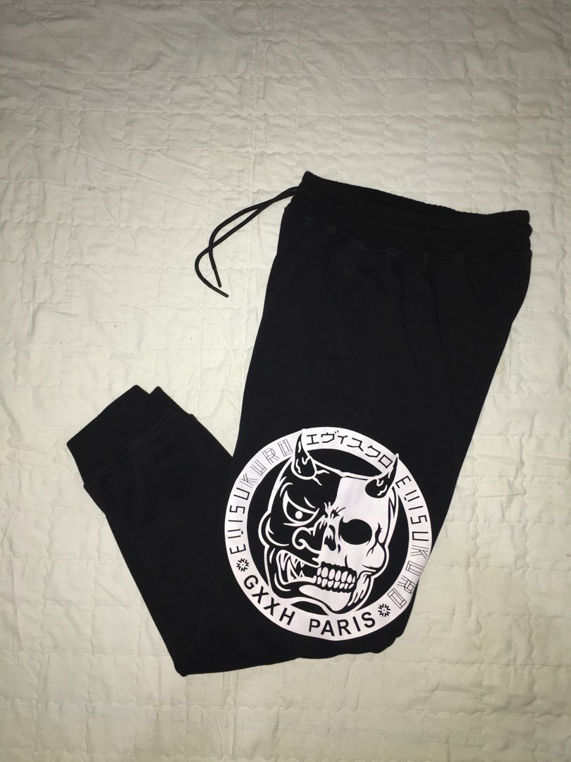 EVISU JOGGER PANTS BLACK, Men's Fashion, Bottoms, Joggers on Carousell