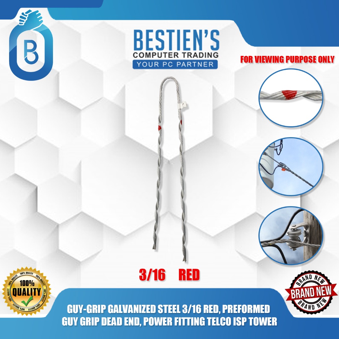 GUY-GRIP GALVANIZED STEEL 3/16 RED, PREFORMED GUY GRIP DEAD END, POWER FITTING TELCO ISP TOWER ...