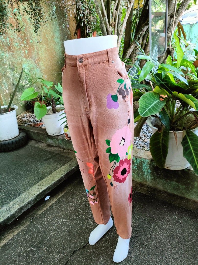 Hand painted Pants, Women's Fashion, Bottoms, Jeans on Carousell
