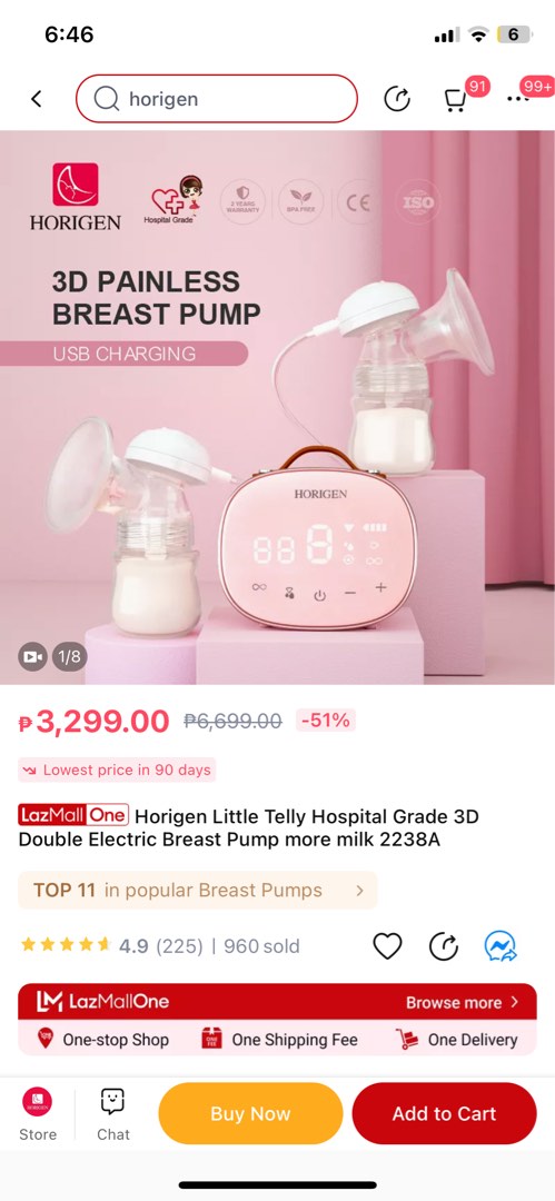 Horigen Hospital Grade Little Telly Breast Pump with Free Bra, Babies ...