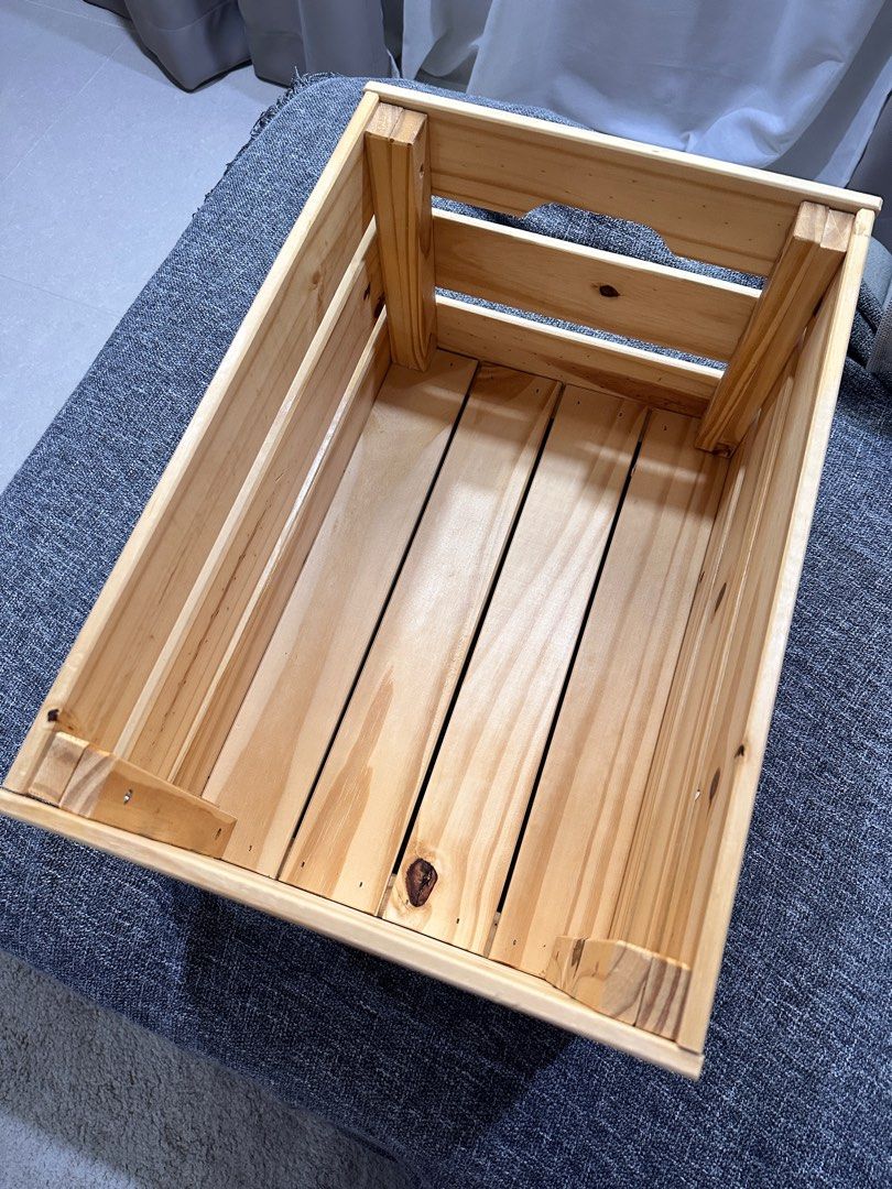 IKEA pine wood storage box 46cm crate , Furniture & Home Living, Home ...