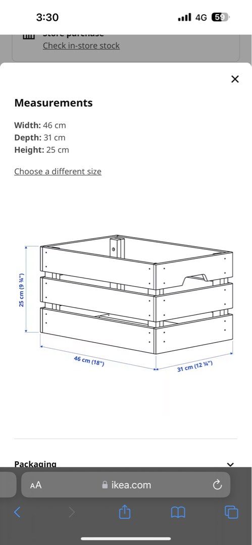IKEA pine wood storage box 46cm crate , Furniture & Home Living, Home ...