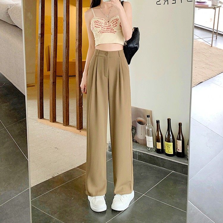 Miss Sumey Korean Khaki Wide-Leg Baggy Korean High Waist Trousers Pants ...