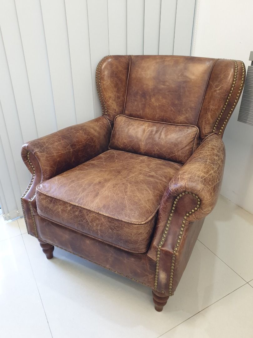 Leather - Single seat arm chair/couch (One piece), Furniture & Home ...