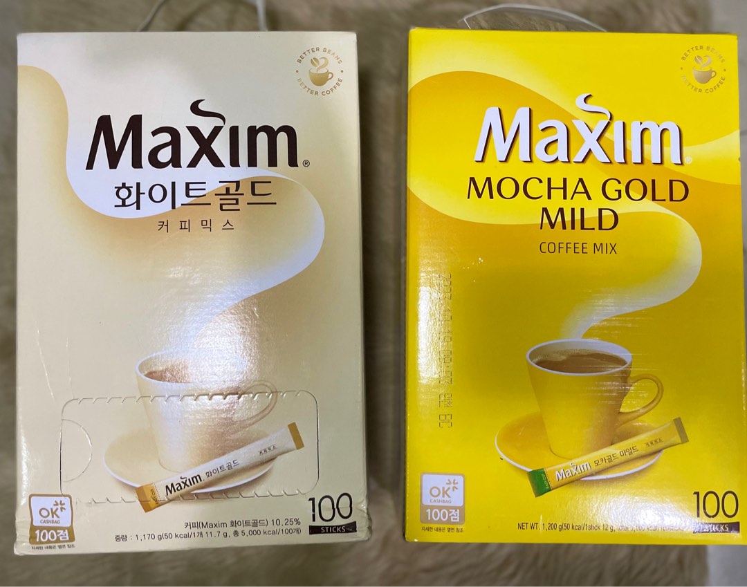 Korean Maxim Coffee Gold and White Gold, Food & Drinks, Beverages on ...