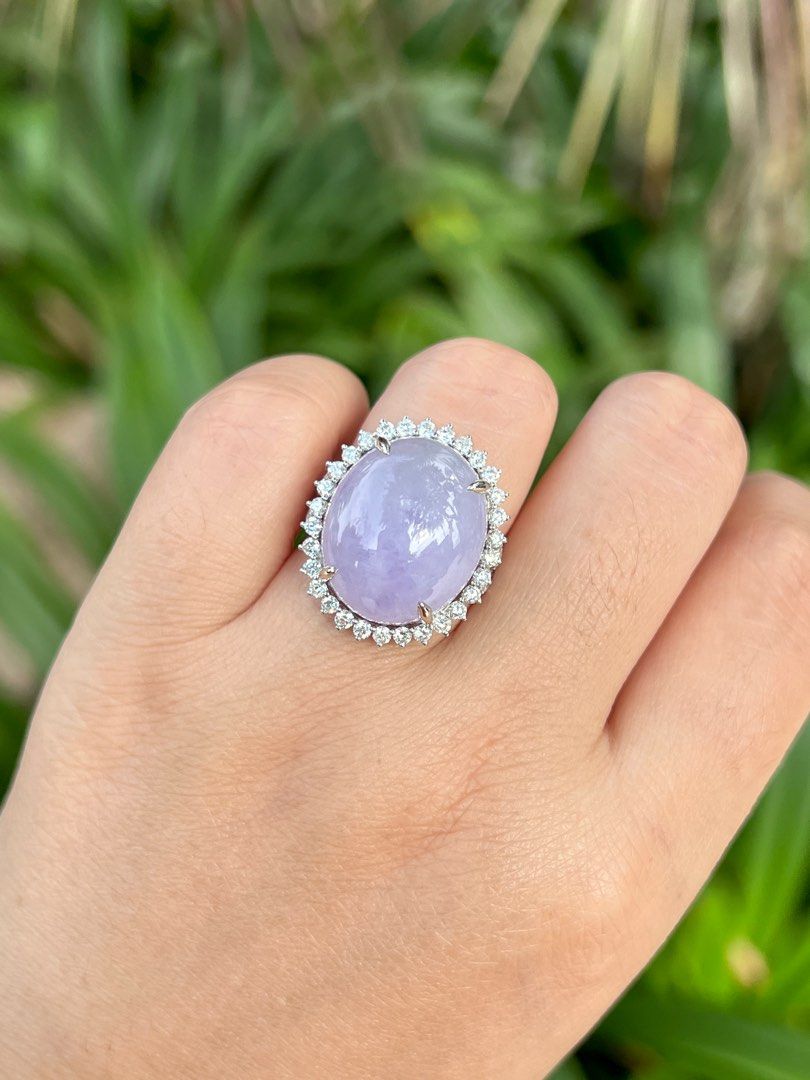 Natural Type A Purple Jadeite Ring set with 1.05ct Natural Diamonds in ...