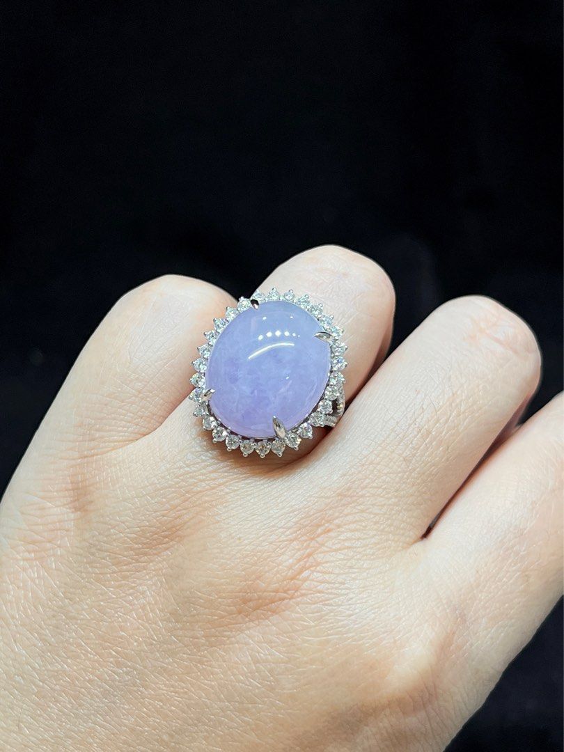 Natural Type A Purple Jadeite Ring set with 1.05ct Natural Diamonds in ...