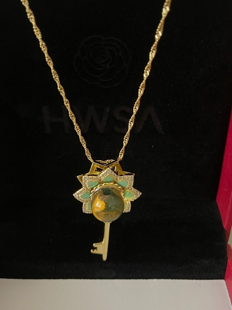 Necklace with key pendant (Mexican blue amber stone), Women's Fashion ...