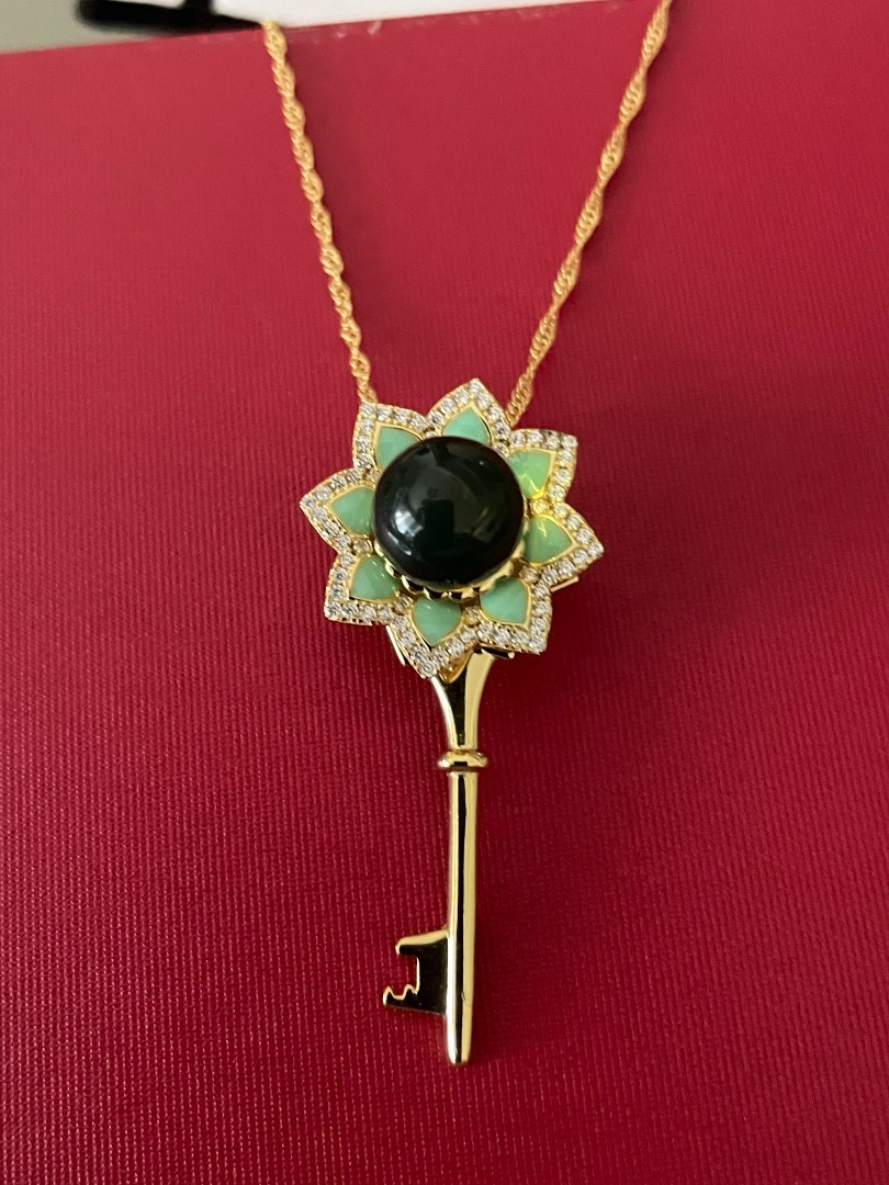 Necklace with key pendant (Mexican blue amber stone), Women's Fashion ...