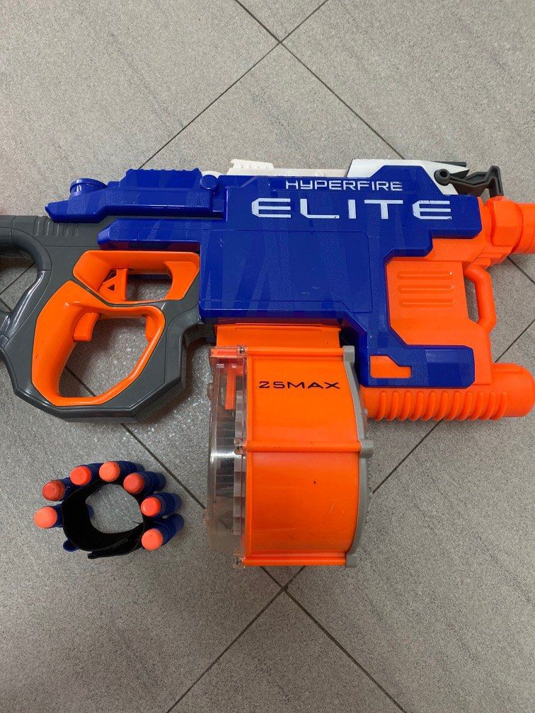 Nerf hyperfire with 25 bullet drum and wrist ammo strap, Hobbies & Toys ...