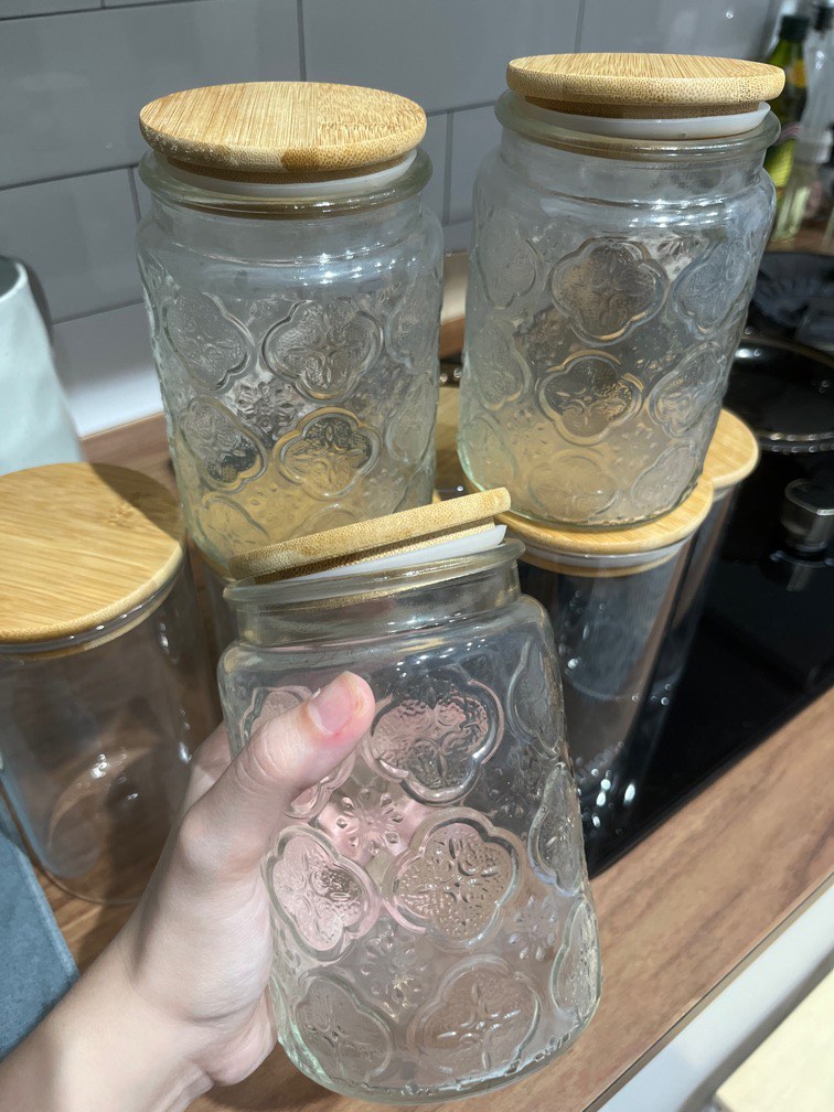 Peranakan style glass jars with bamboo lid , Furniture & Home Living ...