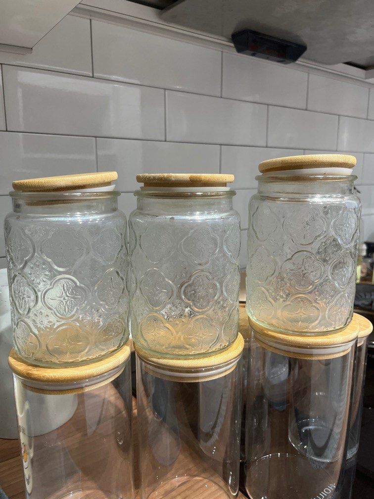 Peranakan style glass jars with bamboo lid , Furniture & Home Living ...