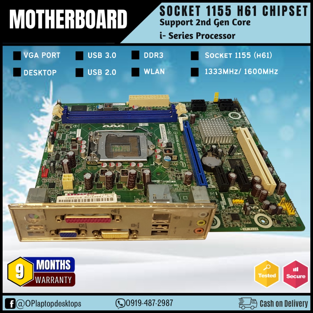 Pre Owned Motherboard Socket 1155 H61 Chipset Support 2nd Gen Core I Series Processor