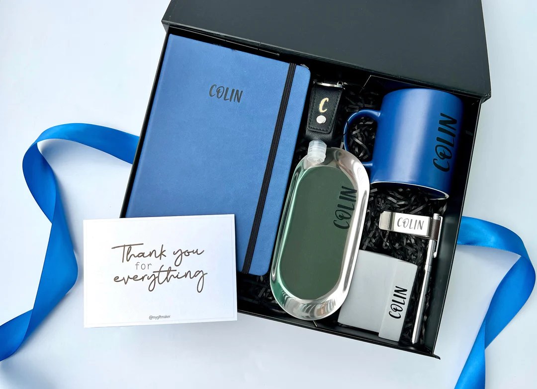 Premium Personal Desk Set in Blue + Silver | Personalised Customised ...