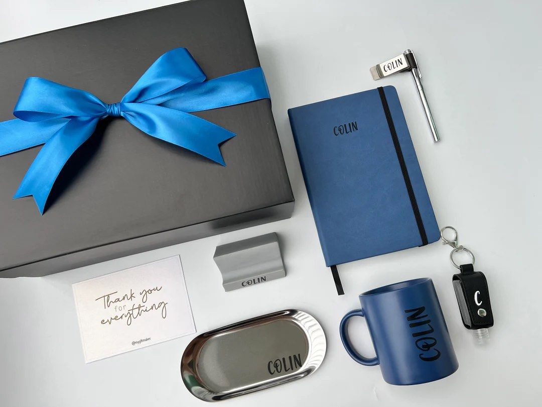 Premium Personal Desk Set in Blue + Silver | Personalised Customised ...