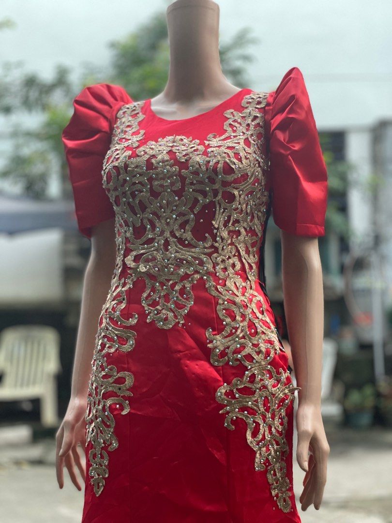 Red Filipiniana Serpentina Cut, Women's Fashion, Dresses & Sets ...