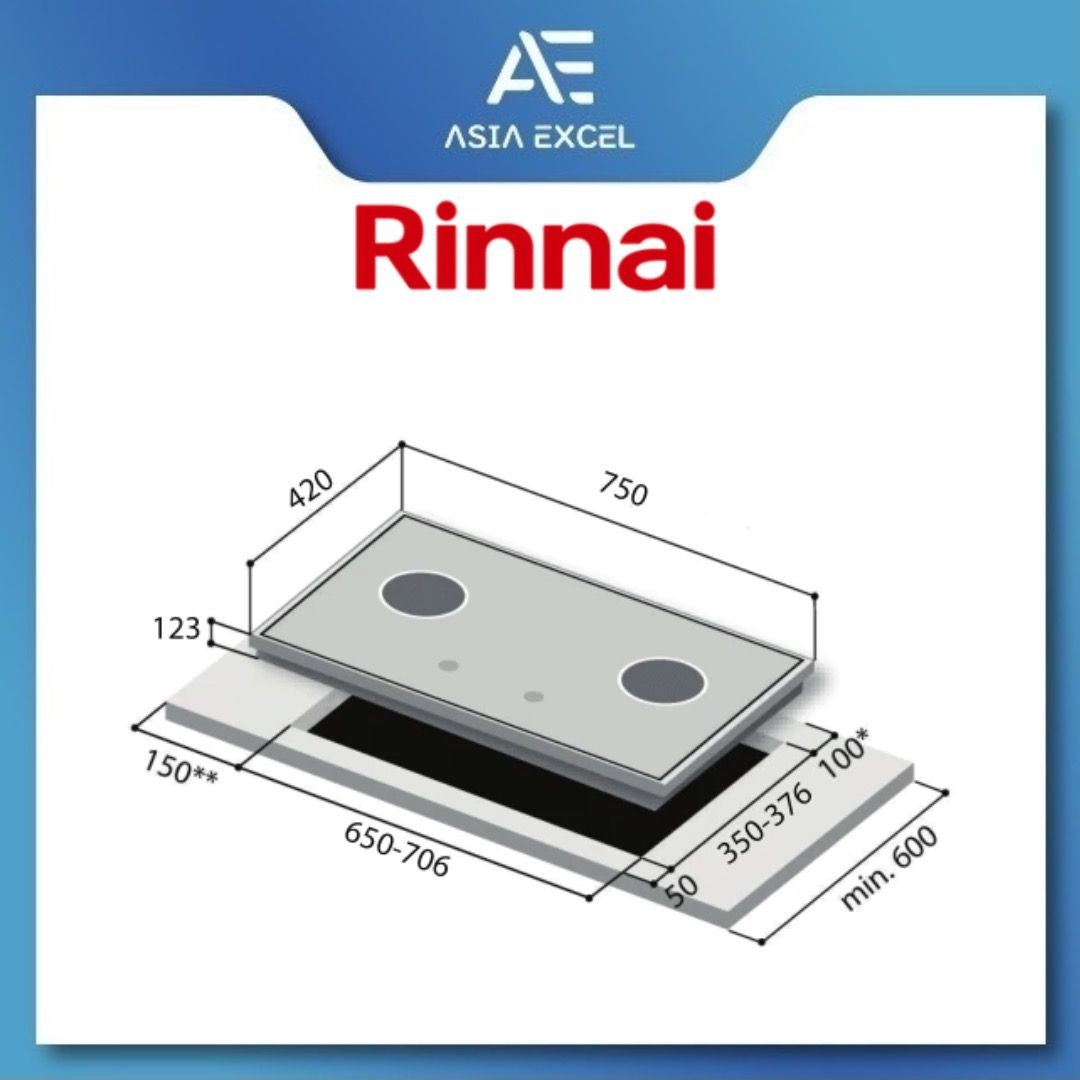 RINNAI RB-7303S-GBS 3 BURNER HOB + RH-S329-PBR SLIM HOOD + RO-E6206XA-EM BUILT-IN OVEN, TV ...