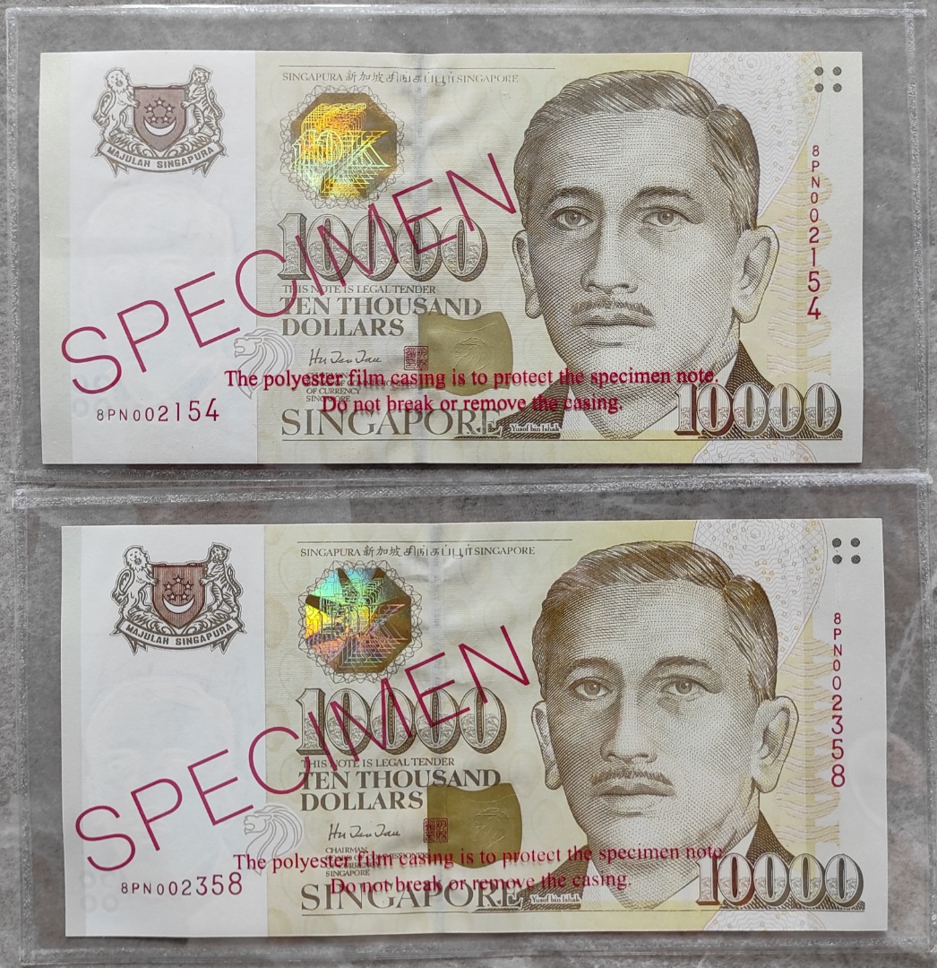 Singapore Portrait $10000 Specimen Banknote x 2, Hobbies & Toys ...