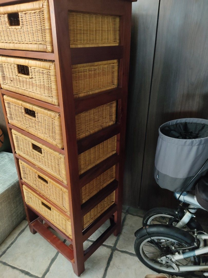 Solid wooden rack/cabinet with wicker /rattan drawers, Furniture & Home ...