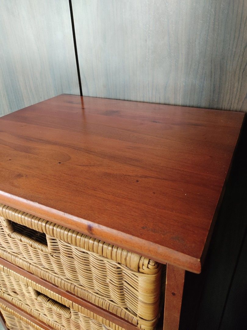 Solid wooden rack/cabinet with wicker /rattan drawers, Furniture & Home ...