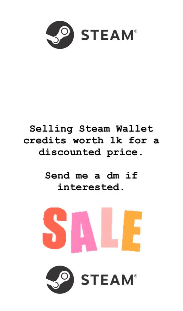 Steam Wallet Credit 1000, Tickets & Vouchers, Store Credits on Carousell