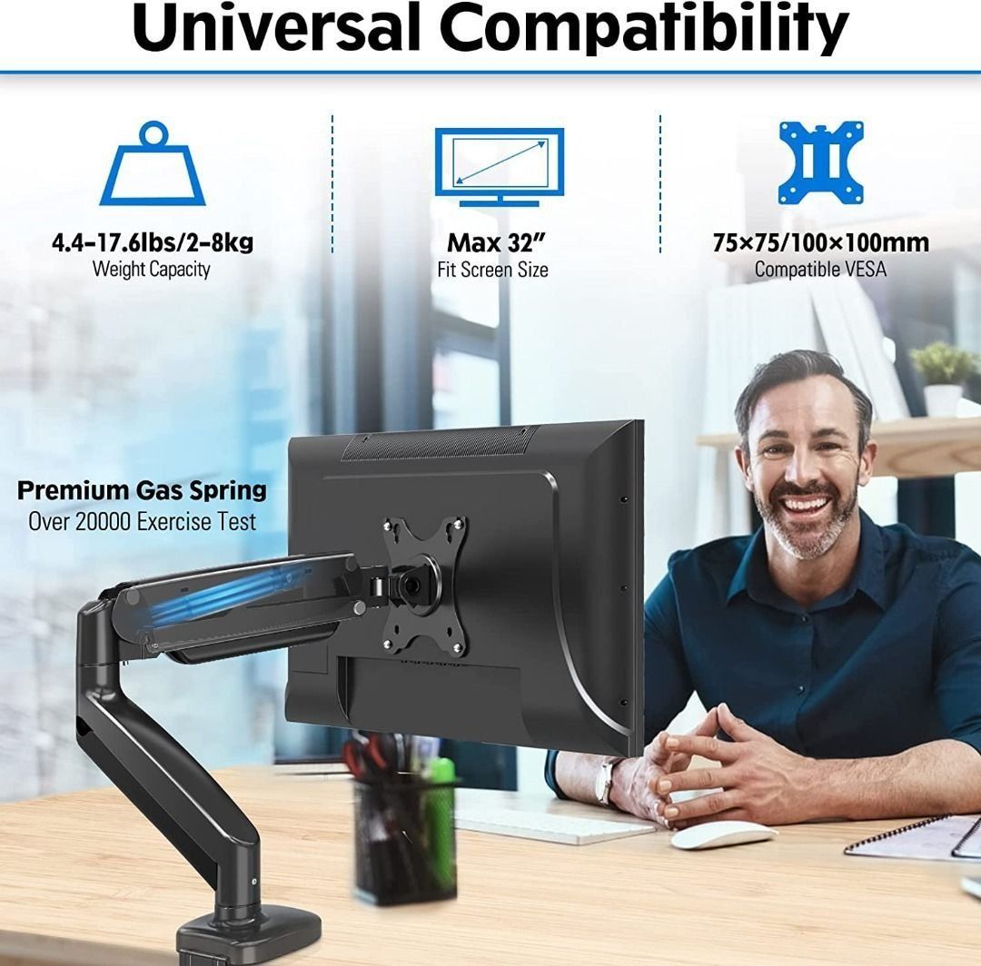 T415 MOUNTUP Single Monitor Desk Mount - Adjustable Gas Spring Monitor ...