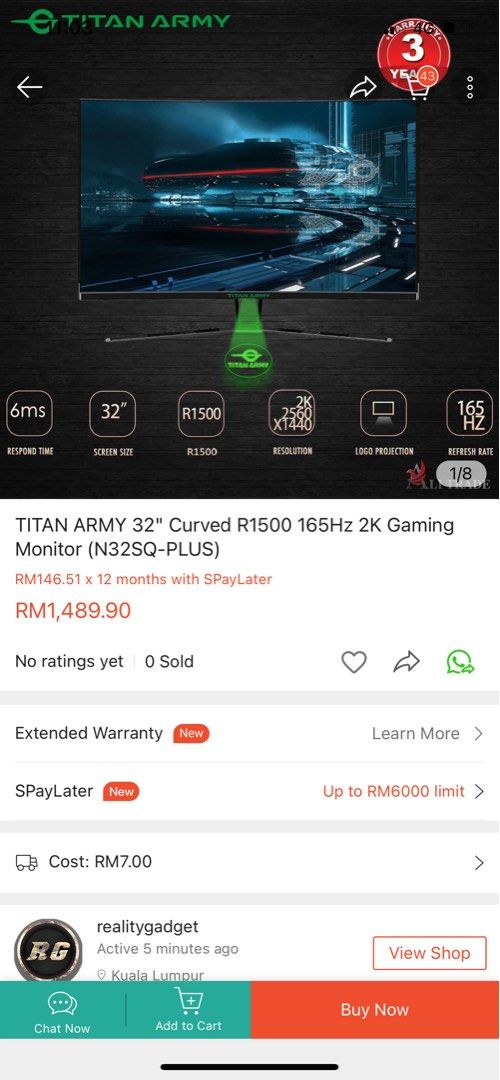 TITAN ARMY 32 INCH 2K RESO 165HZ, Computers & Tech, Parts & Accessories ...