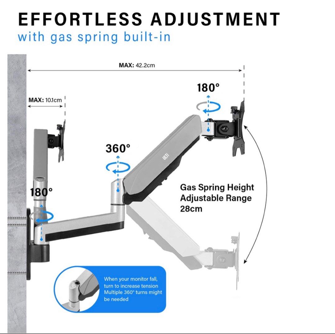 ULTI Wall mounted dual monitor arm, Computers & Tech, Parts ...