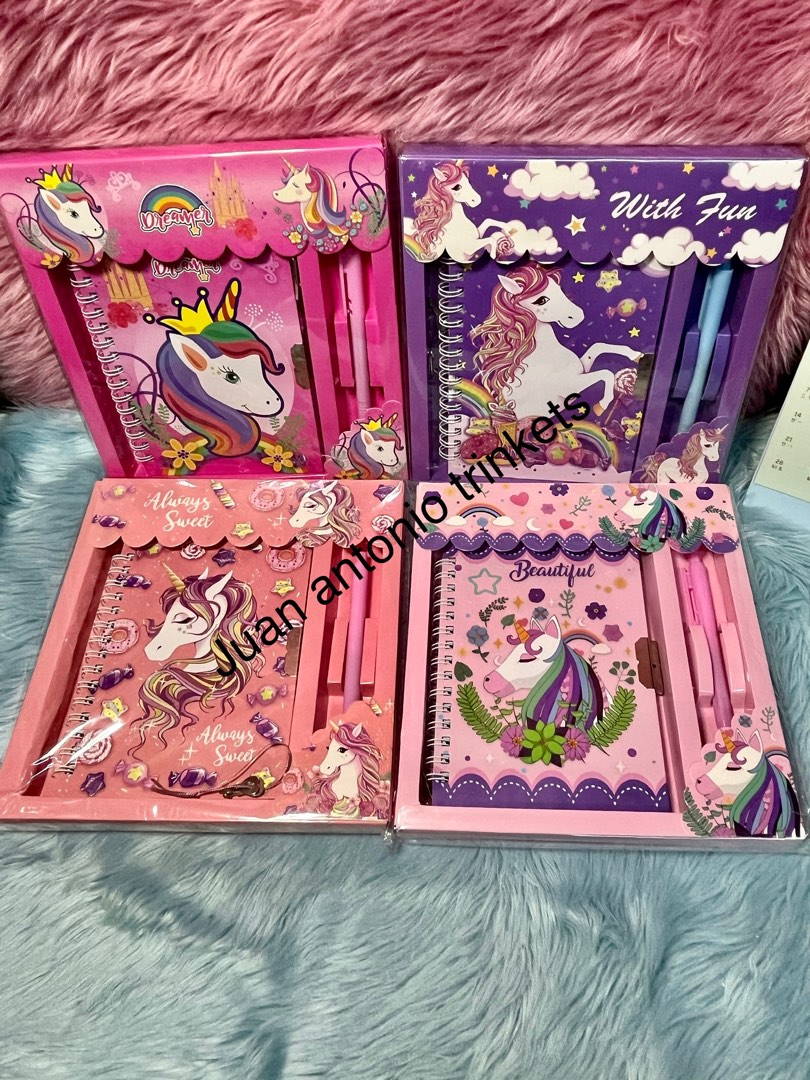 Unicorn Diary Notebook with lock Set, Hobbies & Toys, Stationary ...