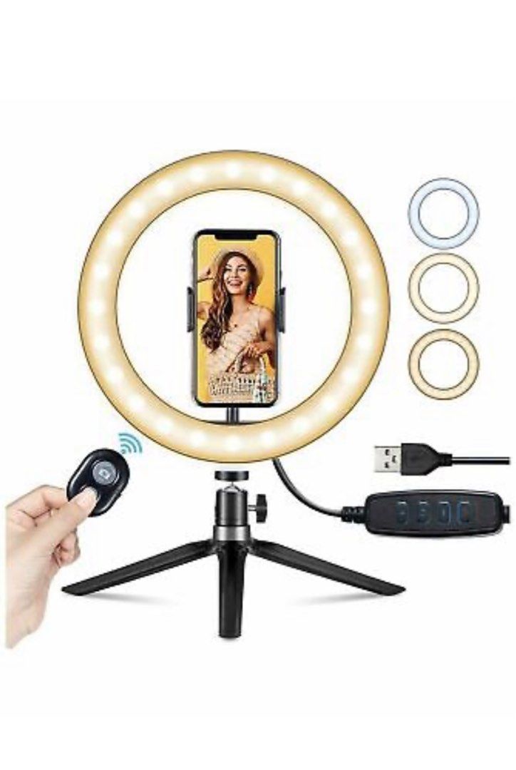 Victsing 10" LED Ring Light with Adjustable Tripod and Phone Holder Model BH472A, Photography ...