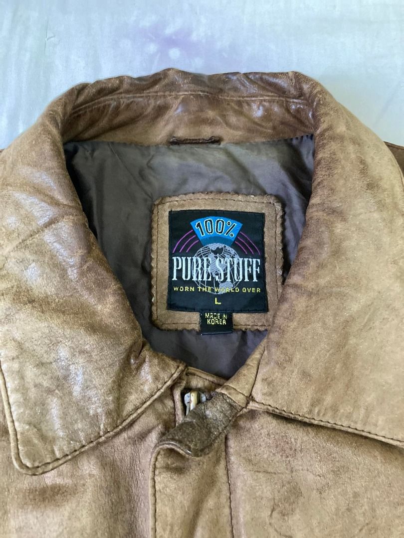Vintage 90's Pure stuff Genuine leather bomber jacket, Men's Fashion ...
