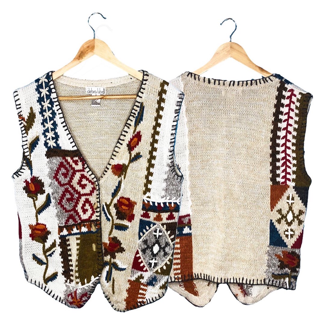 vintage cottage core chunky knit vest, Women's Fashion, Coats, Jackets ...