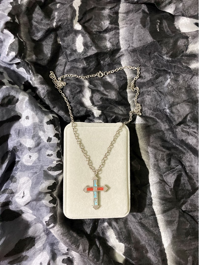 Vintage Stone Inlay Cross Pendant Signed Roma, Women's Fashion, Jewelry ...