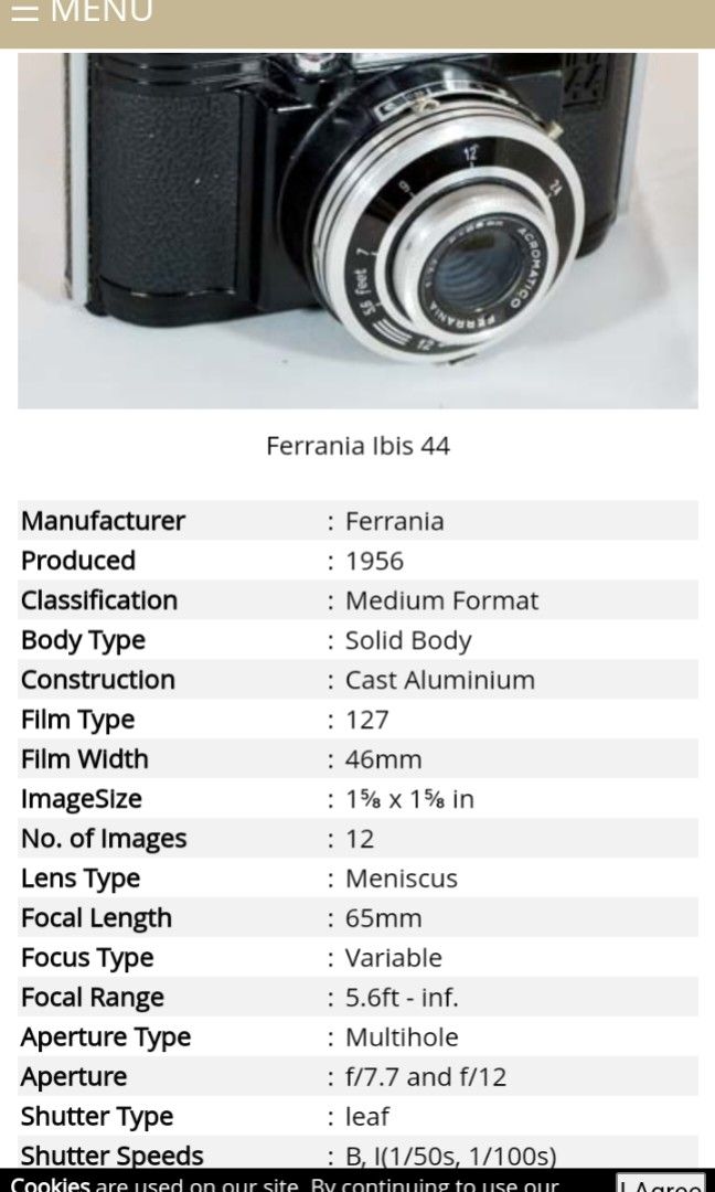 1950's Ferrania Ibis 44 film camera (Italy), Photography, Cameras on ...