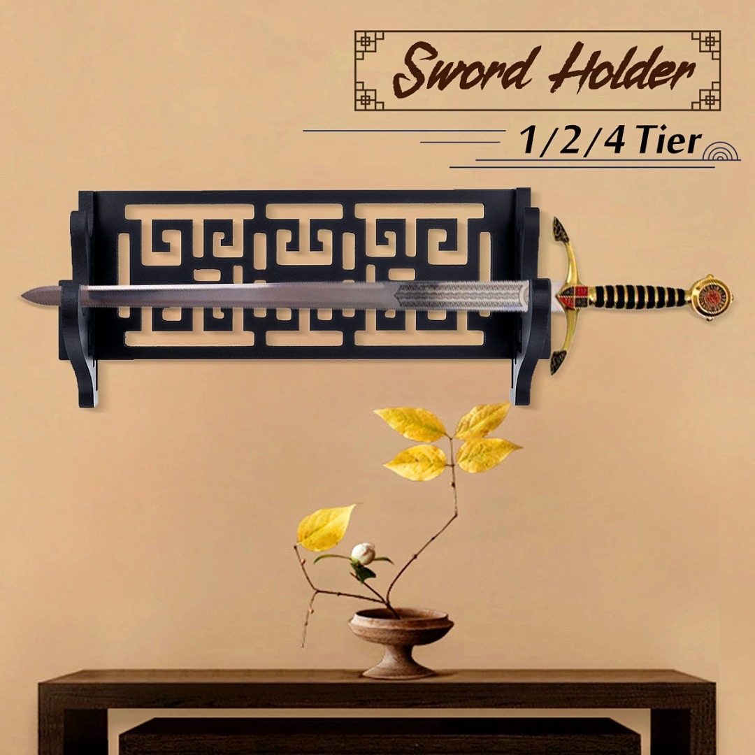 1 TIER Sword Display Holder Wooden Decorative Bracket Chinese Vintage ...