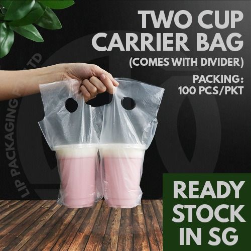 2 Cup Carrier Bag / Translucent Cup Carrier Bag / Side by Side 2 Cup ...