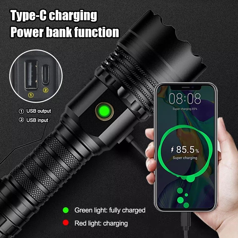 35W White Laser Wick Powerful Long Range LED Zoomable Flashlight with ...