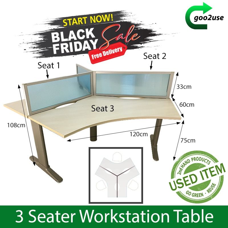3 Seater Workstation Office Table Computer Desk, Furniture & Home ...