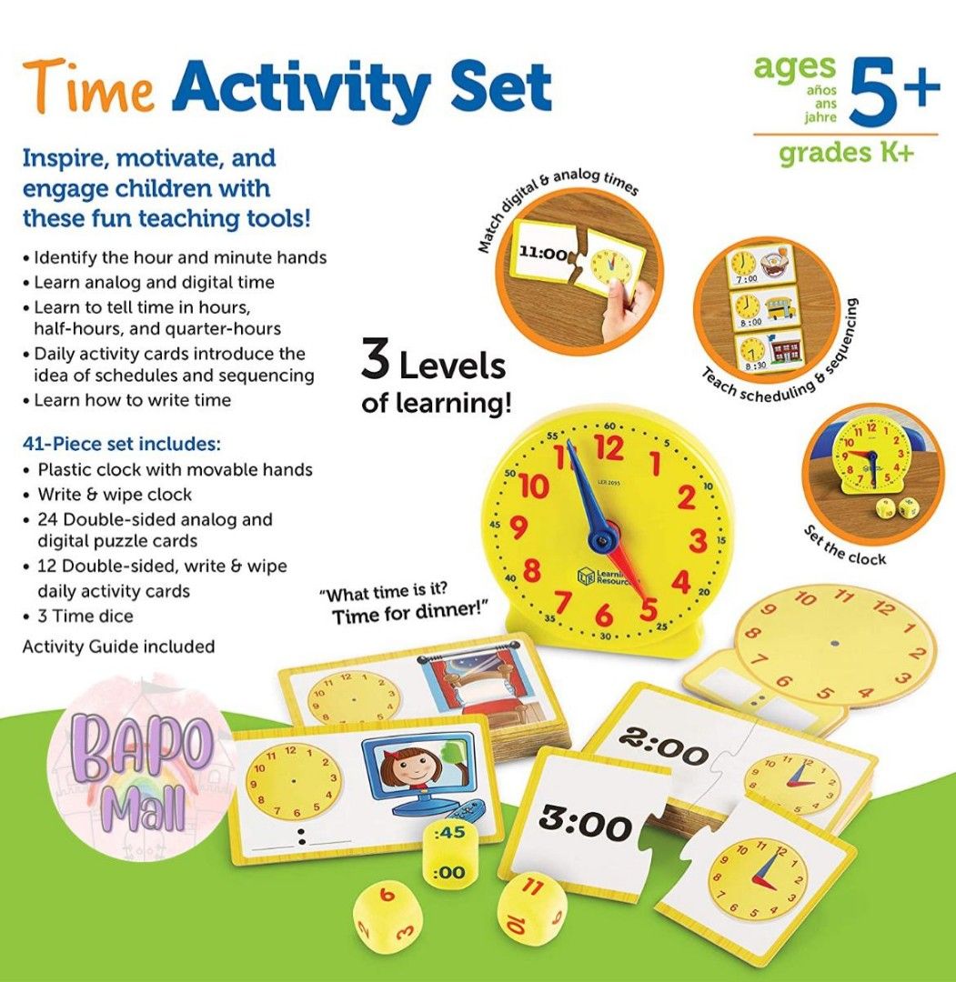 美國直送 Learning Resources Time Activity Set 認識時鐘 時間 小學面試 教學玩具 toy, 興趣及遊戲 ...