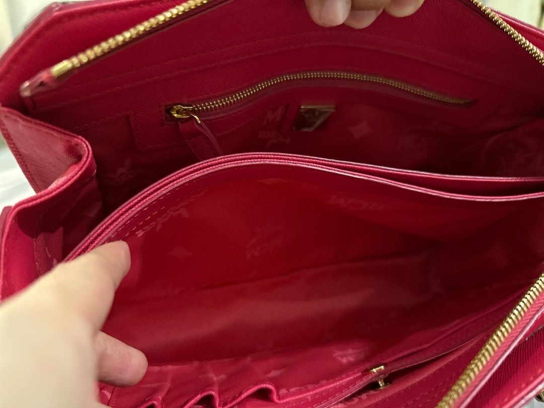 Authentic MCM Scarlet Red Leather Shoulder Bag w/ Strap, Luxury, Bags ...