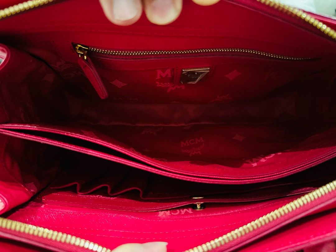 Authentic MCM Scarlet Red Leather Shoulder Bag w/ Strap, Luxury, Bags ...