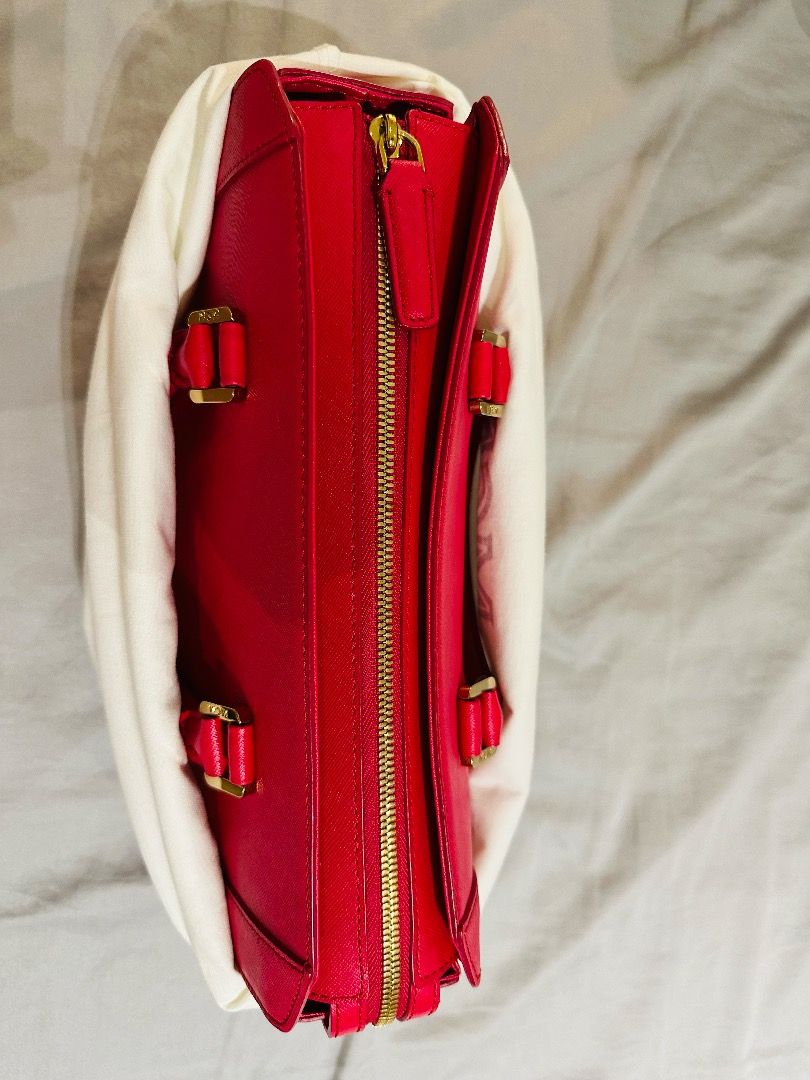 Authentic MCM Scarlet Red Leather Shoulder Bag w/ Strap, Luxury, Bags ...