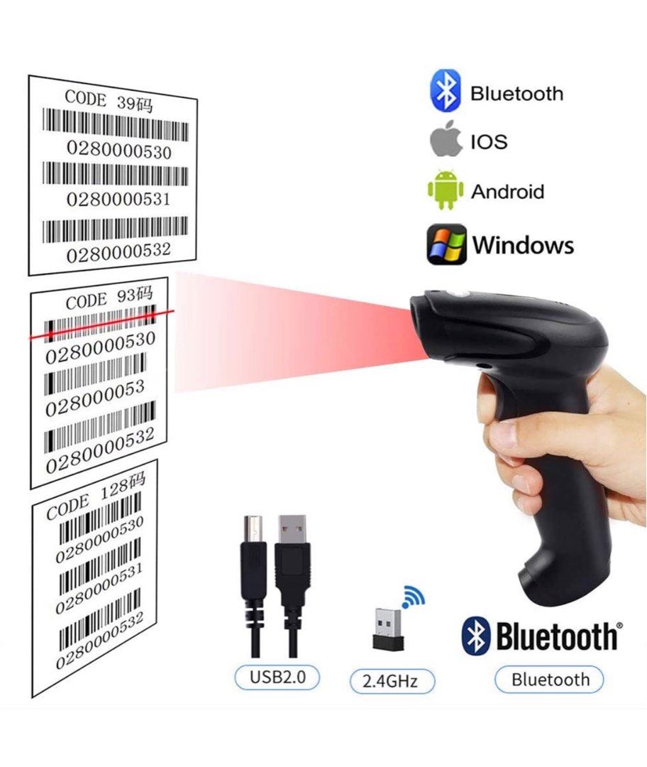 Bluetooth 1D Laser Barcode Scanner(MJ-1400CA)Symcode 3 in 1 Bluetooth 2 ...