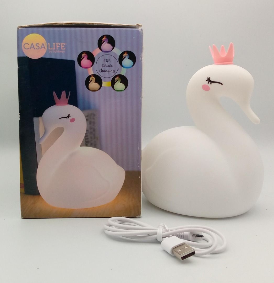 CASA LIFE BY LIGHTWAY Swan Night Light Rechargeable Silicone Soft ...