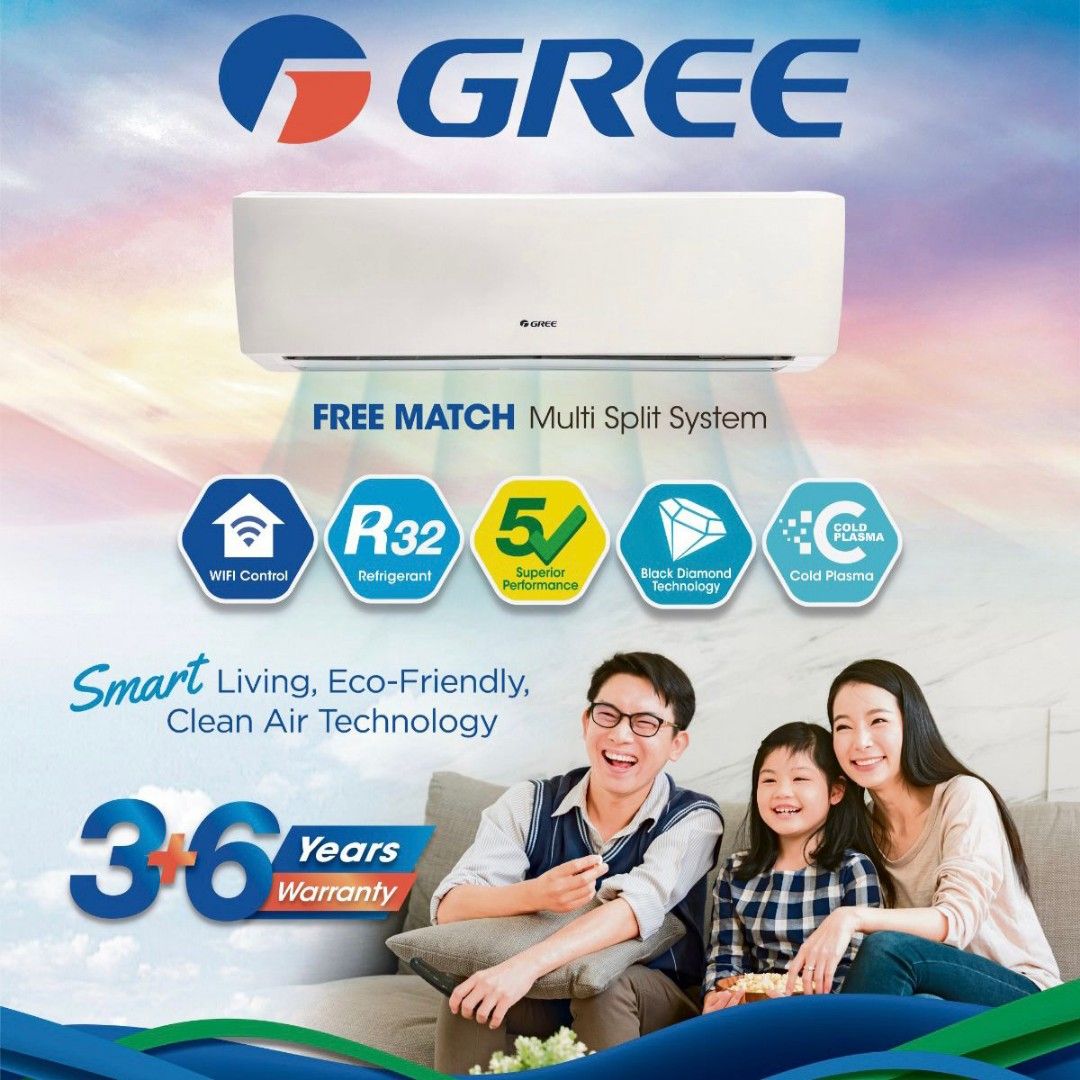 Gree R32gas 5 ticks multi system aircon ready stock, TV & Home ...
