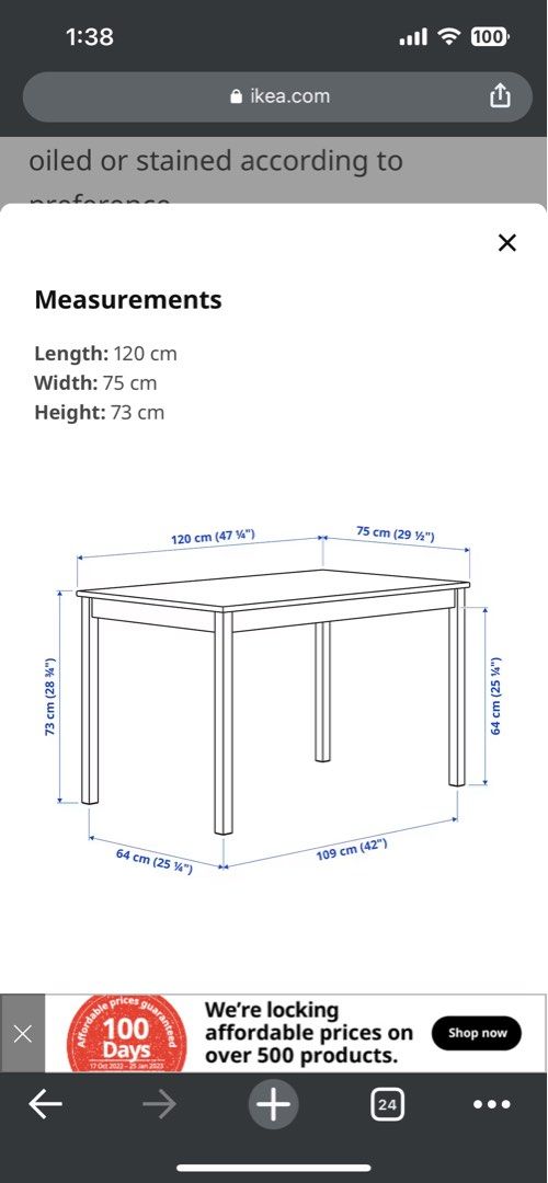 ikea ingo table dimensions