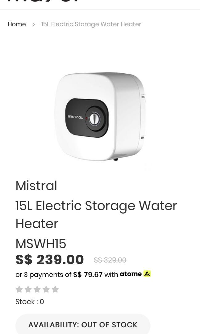 15litres Mistral electric storage heater , TV & Home Appliances, Water ...