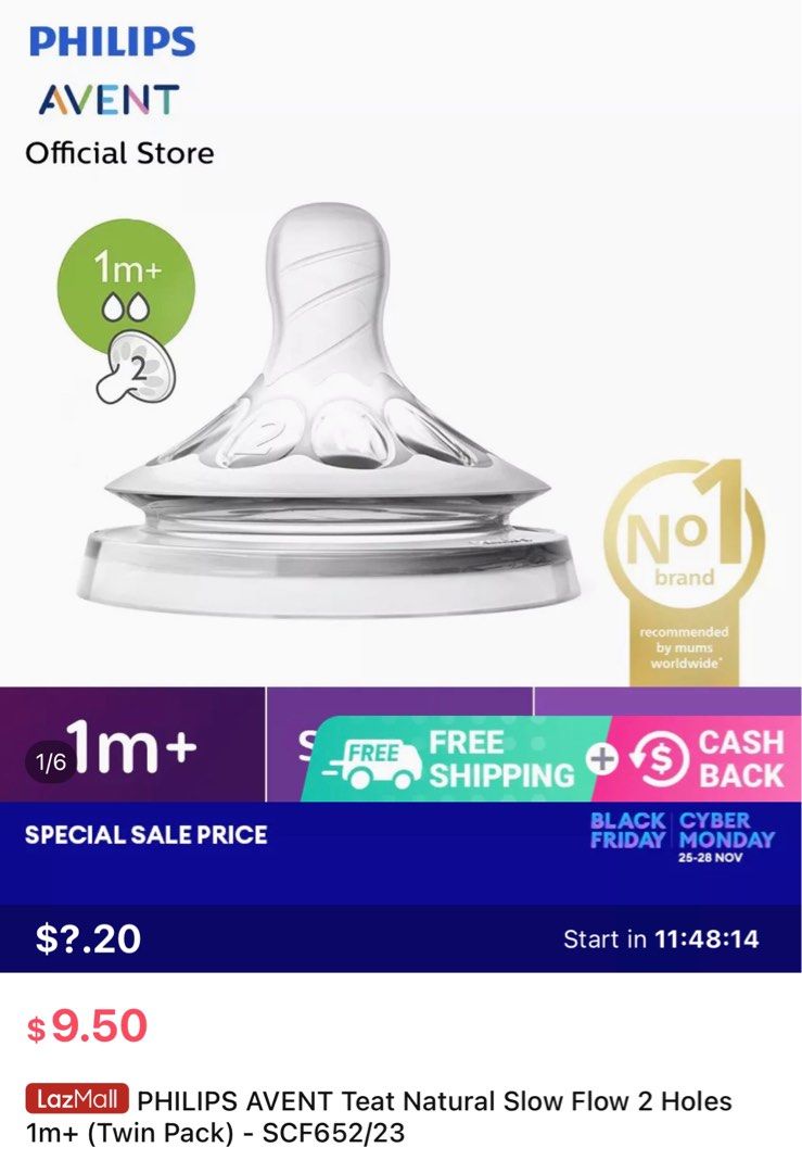 PHILIPS AVENT Teat/Nipple Natural Slow Flow size 2, Babies & Kids ...