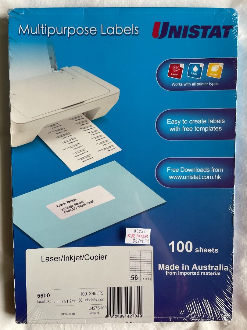 Printer labels Unistat 5600, Computers & Tech, Office & Business ...