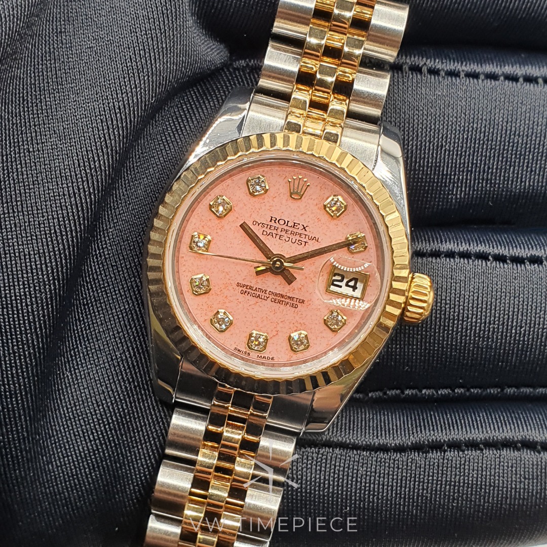 Rare Rolex Lady Datejust 26 Ref 179173 Pink Coral Stone Diamond Dial ...